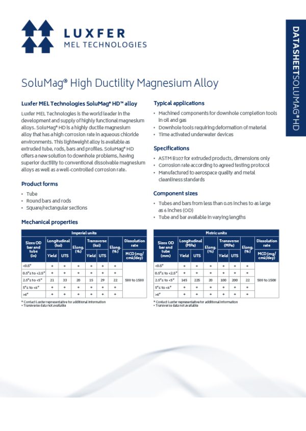 SoluMag® HD Magnesium Alloy | Luxfer MEL Technologies